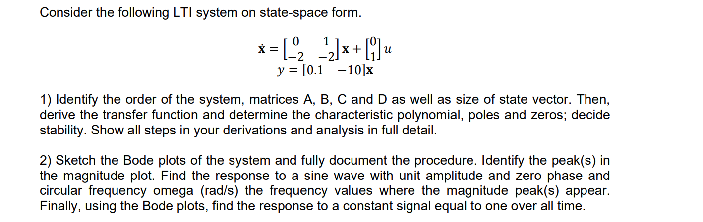 Solved Consider the following LTI system on state-space | Chegg.com