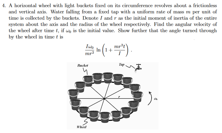 Solved 4. A horizontal wheel with light buckets fixed on its | Chegg.com