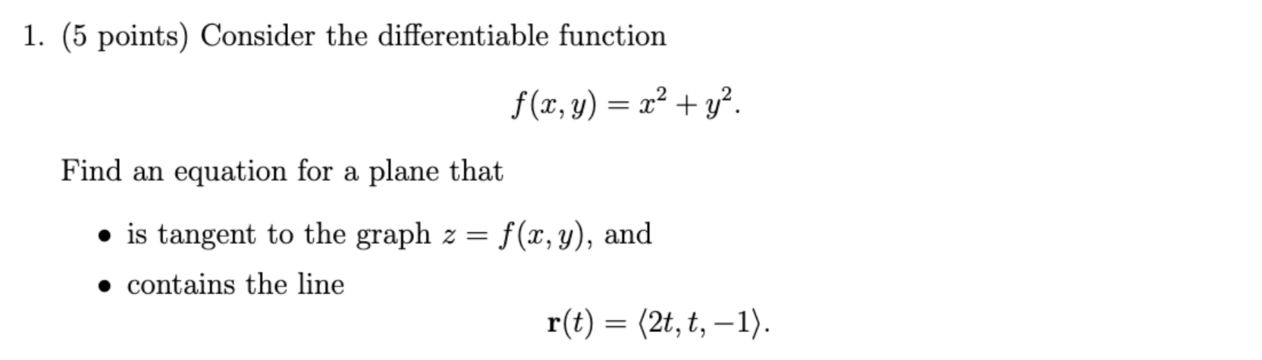 Solved 1. (5 points) Consider the differentiable function | Chegg.com
