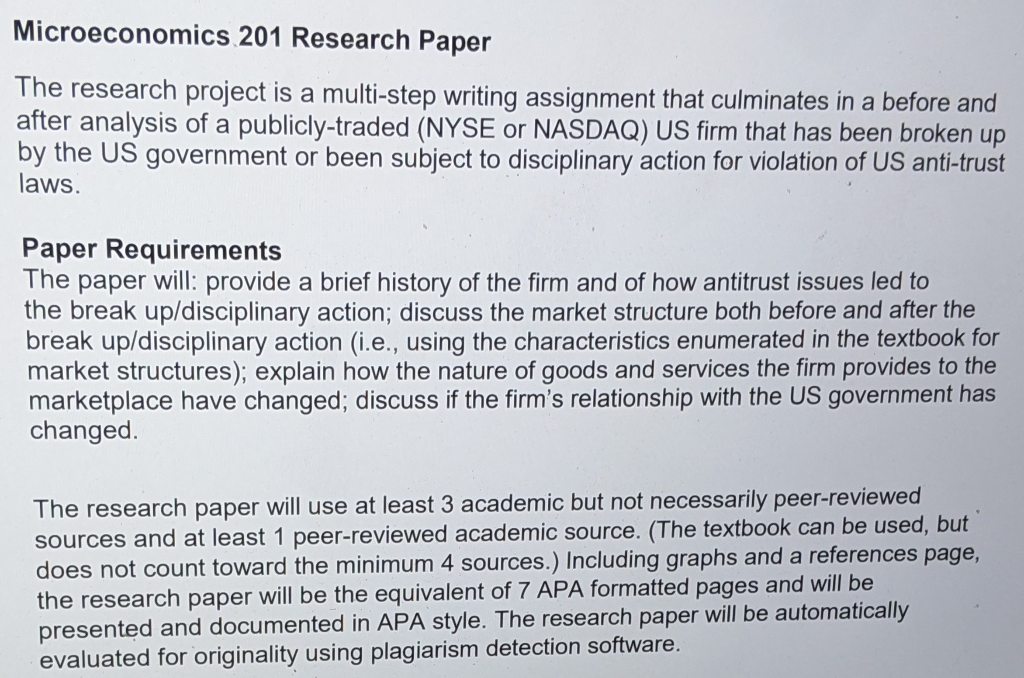 Solved Microeconomics 201 Research Paper The research | Chegg.com