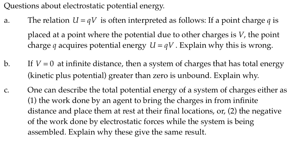 Solved Questions about electrostatic potential energy. a. | Chegg.com