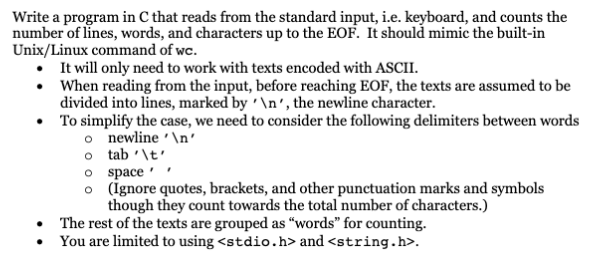 Solved Write a program in C that reads from the standard | Chegg.com