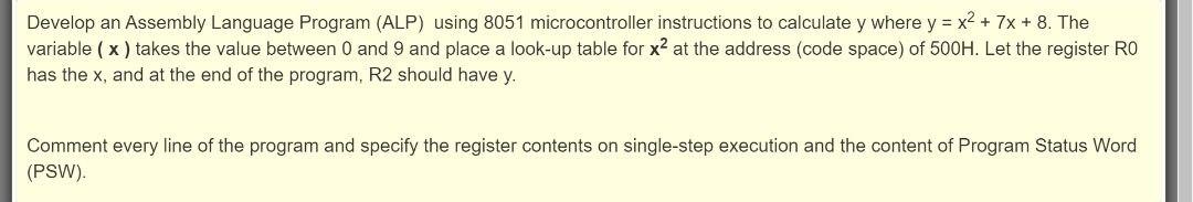 Solved Develop an Assembly Language Program (ALP) using 8051 | Chegg.com