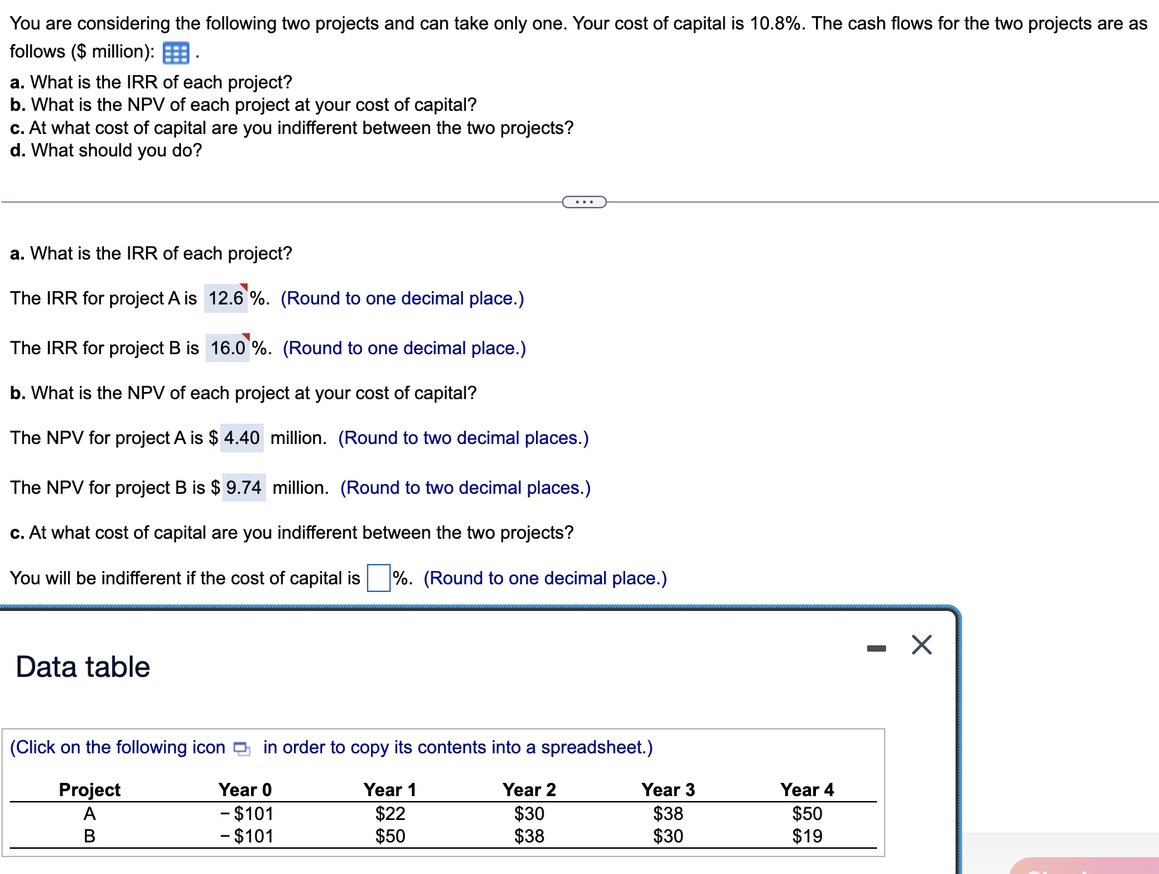 Solved You are considering the following two projects and | Chegg.com