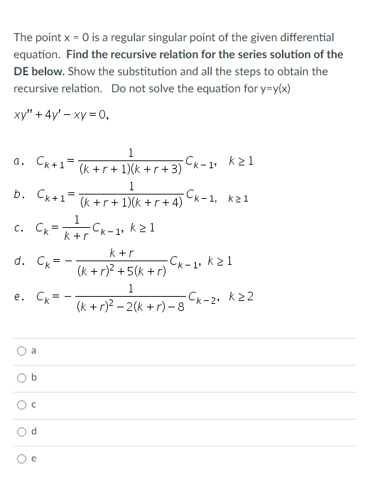 Solved The point x=0 is a regular singular point of the | Chegg.com