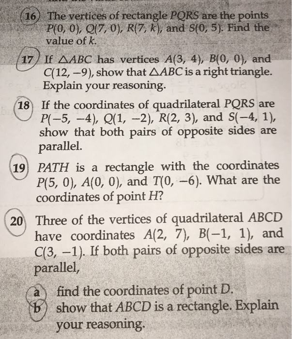 Solved (16) The vertices of rectangle PQRS are the points | Chegg.com