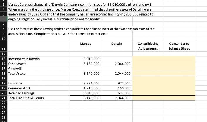 Solved 3 Marcus Corp. purchased all of Darwin Company's | Chegg.com