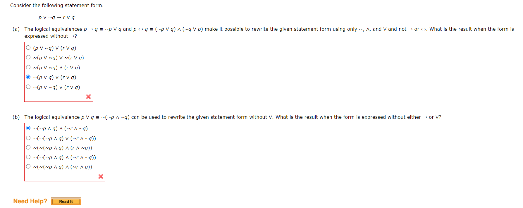 Solved Consider the following statement form. p∨∼q→r∨q | Chegg.com
