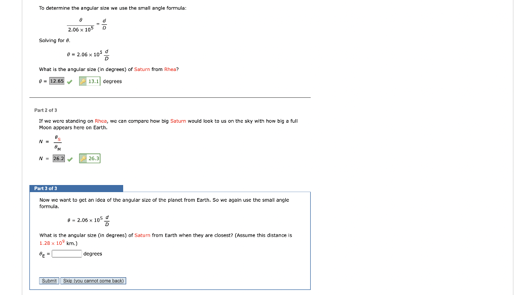 Solved To determine the angular size we use the small angle | Chegg.com