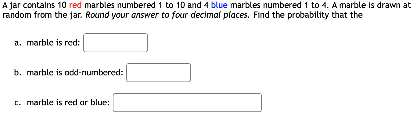 Solved A jar contains 10 red marbles numbered 1 to 10 and 4 | Chegg.com
