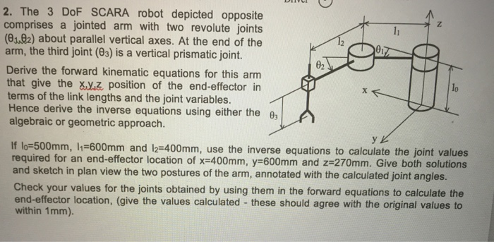Solved 2. The 3 DoF SCARA robot depicted opposite comprises | Chegg.com