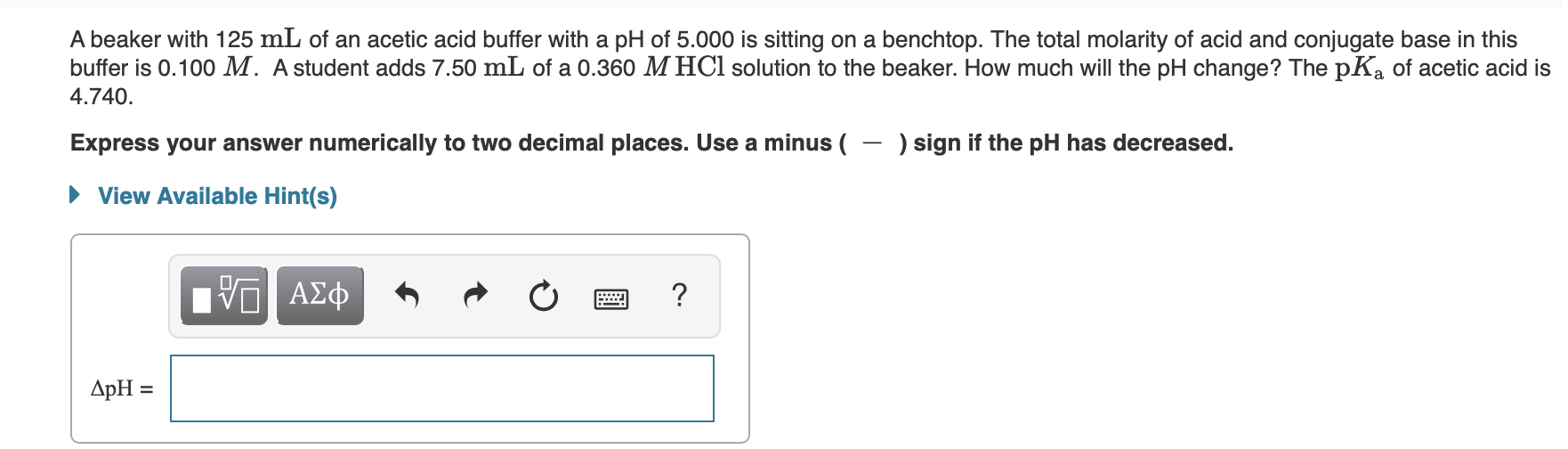 Solved A beaker with 125 mL of an acetic acid buffer with a | Chegg.com