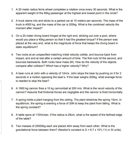 Solved 1. A 20 meter radius ferris wheel completes a | Chegg.com