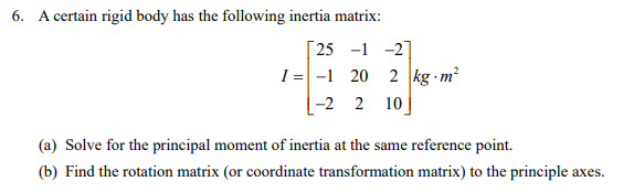Solved 6. A certain rigid body has the following inertia | Chegg.com