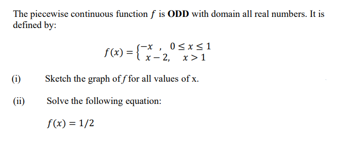 Solved The piecewise continuous function f is ODD with | Chegg.com