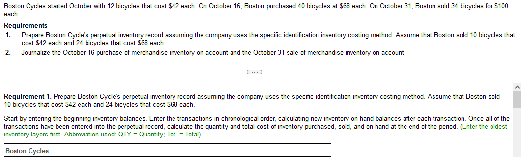 Solved Boston Cycles started October with 12 bicycles that | Chegg.com