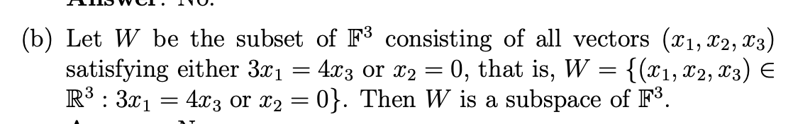 Solved c) Let W be the subset of F3 consisting of all | Chegg.com