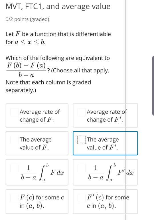 Solved MVT, FTC1, and average value 0/2 points (graded) Let | Chegg.com