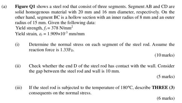 Solved (a) Figure Q1 shows a steel rod that consist of three | Chegg.com