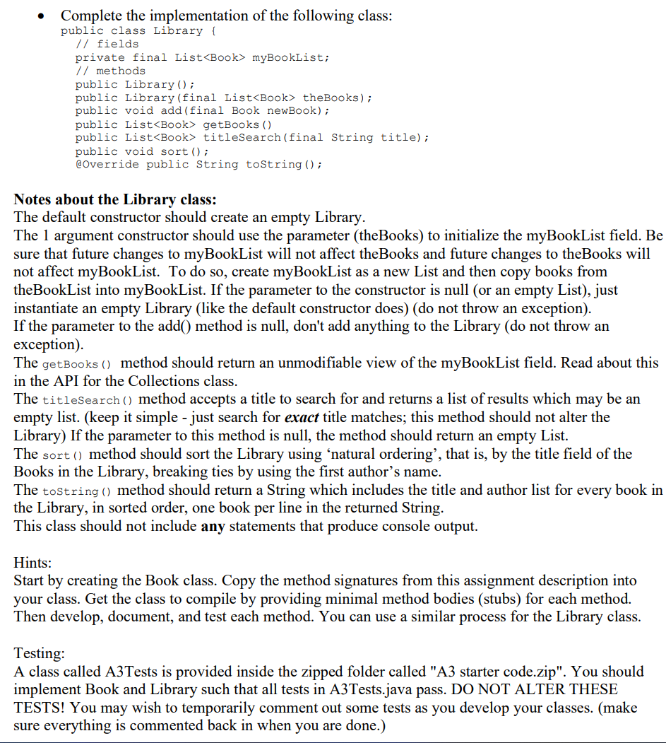Solved Complete the implementation of the Book and Library | Chegg.com