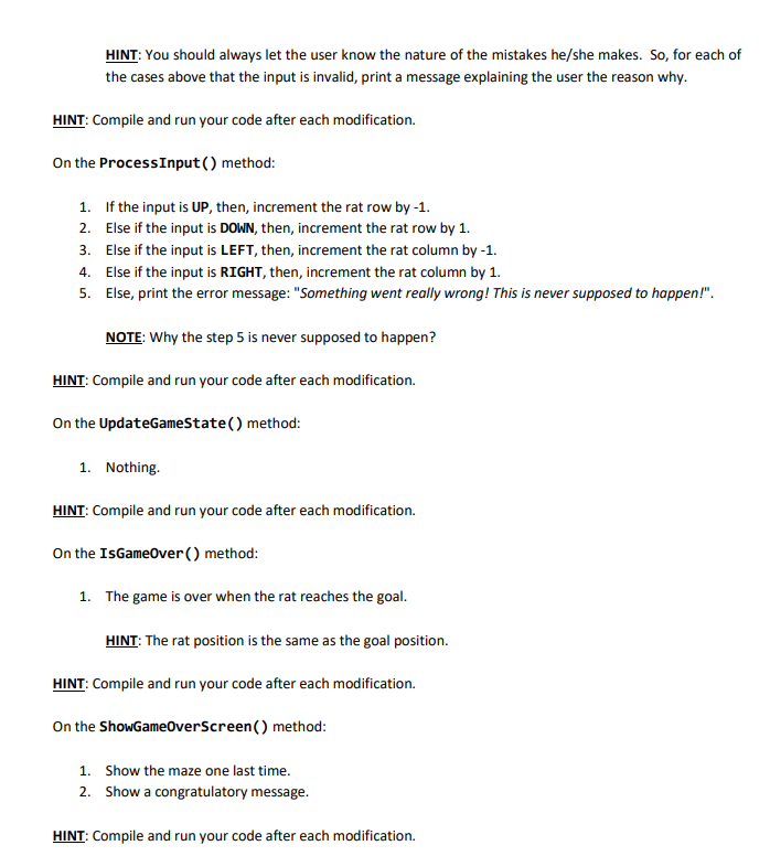 Objectives • Make a simple, text-based, console Maze | Chegg.com