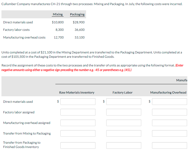 Solved Cullumber Company manufactures CH−21 through two | Chegg.com Solved Cullumber Company manufactures CH−21 through two | Chegg.com