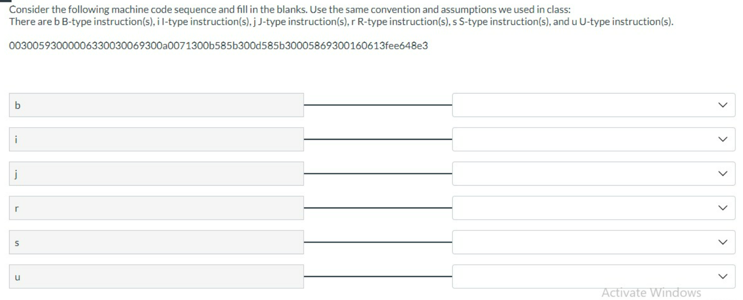 Consider the following machine code sequence and fill | Chegg.com