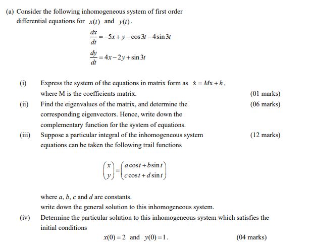 Solved (a) ﻿Consider the following inhomogeneous system of | Chegg.com