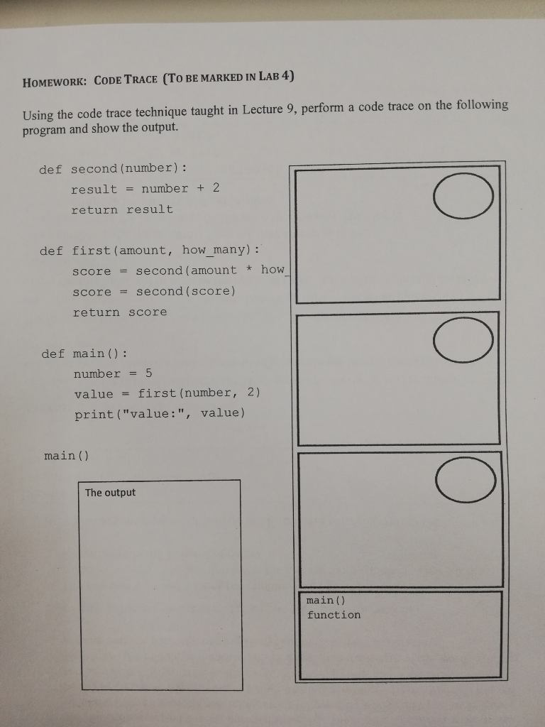 Solved HoMEWORK: CODE TRACE (To BE MARKED IN LAB 4) Using | Chegg.com