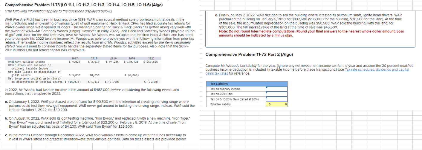 Solved Comprehensive Problem 11-73 ﻿Part 2 (Algo)Compute Mr. | Chegg.com