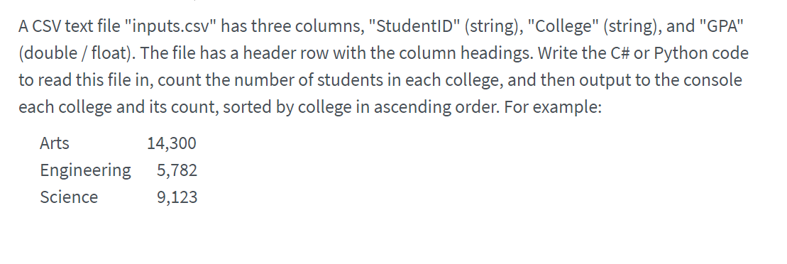 Solved A CSV text file "inputs.csv" has three columns, | Chegg.com