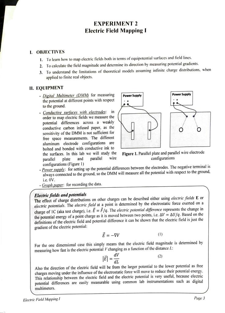 EXPERIMENT 2 Electric Field Mapping I I. OBJECTIVES | Chegg.com