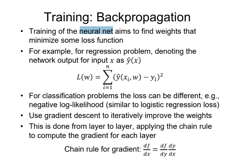 Training: Backpropagation Training of the neural net | Chegg.com