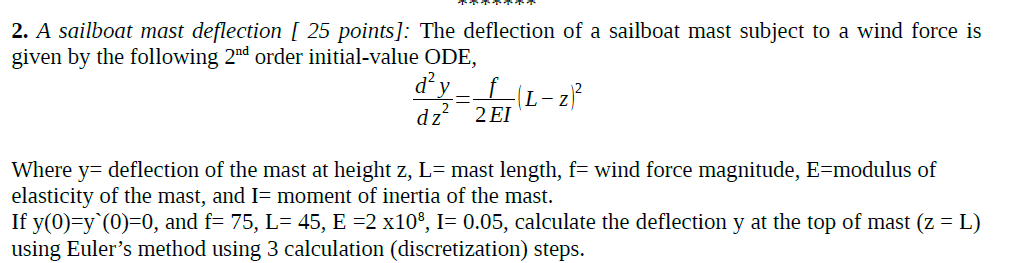 Solved 2. A sailboat mast deflection [ 25 points]: The | Chegg.com