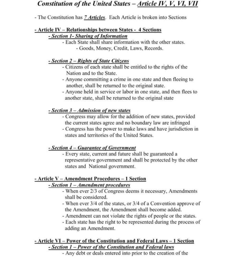 Solved Constitution of the United States - Article IV, V, | Chegg.com