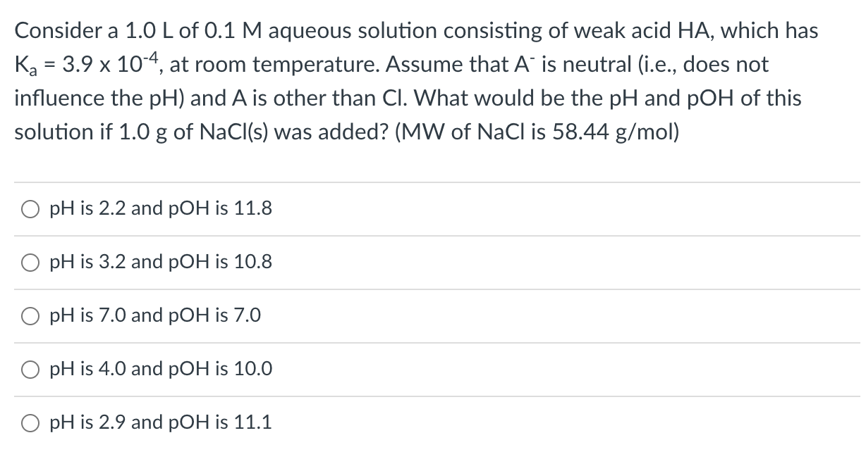 Solved Consider a 1.0 L of 0.1M aqueous solution consisting | Chegg.com