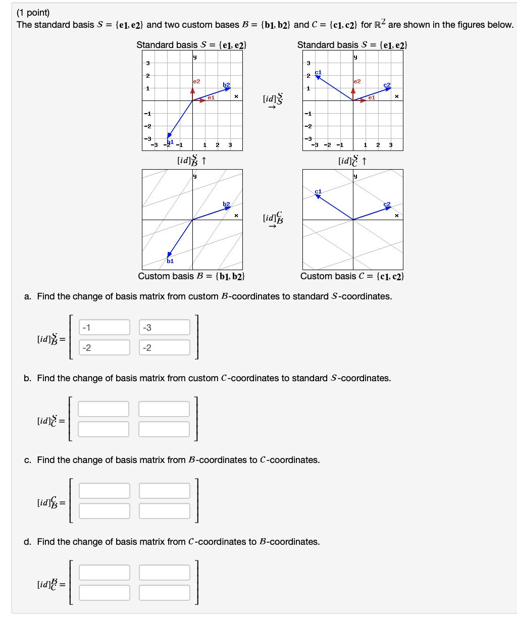 Solved (1 point) The standard basis S = {e1,e2} and two | Chegg.com