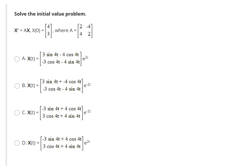 Solved Solve the initial value problem. X' = AX, X(0) = | Chegg.com