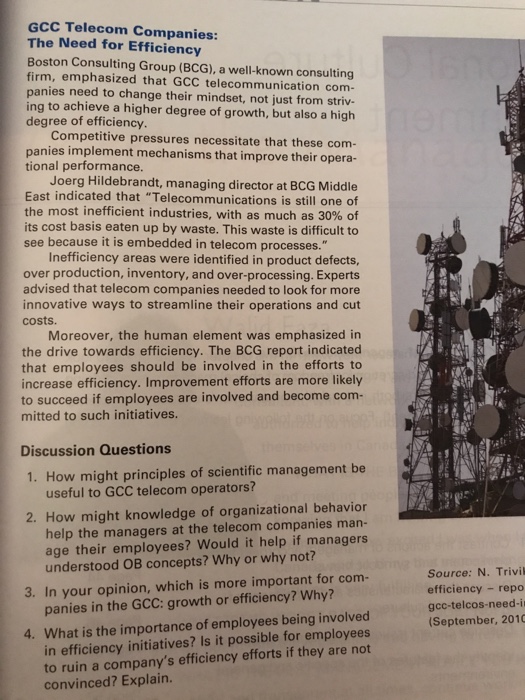 Solved GCC Telecom Companies: The Need for Efficiency Boston | Chegg.com