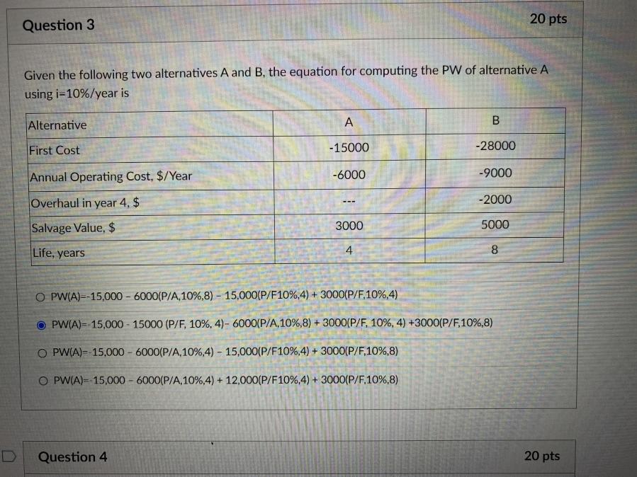 Solved Given the following two alternatives \\( \\mathrm{A} | Chegg.com