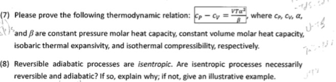 Solved (7) Please prove the following thermodynamic | Chegg.com