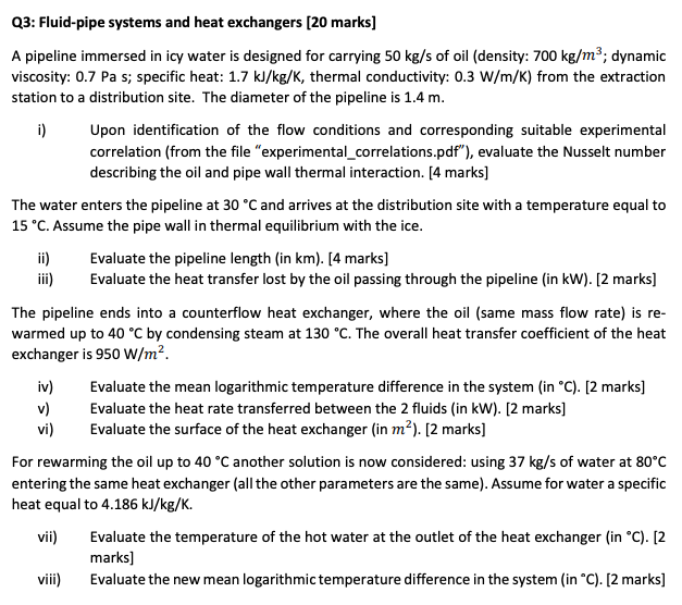 Solved Q3: Fluid-pipe systems and heat exchangers [20 marks] | Chegg.com