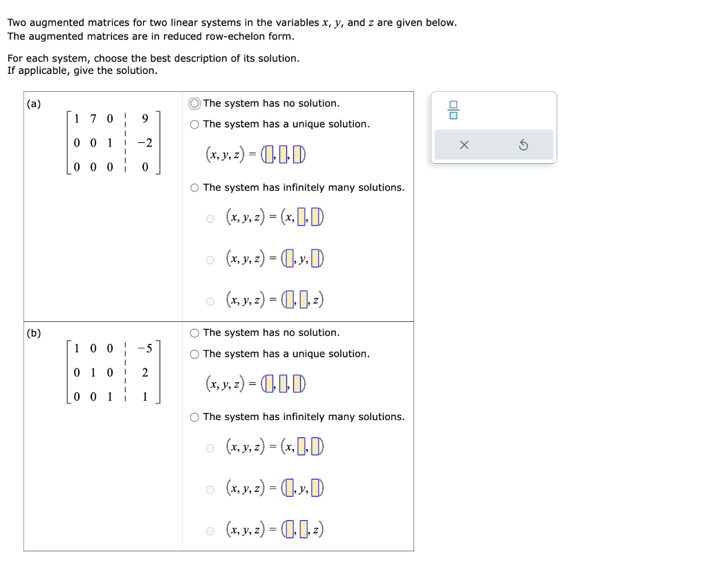 Solved Two augmented matrices for two linear systems in the | Chegg.com