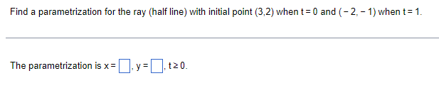 Solved Find a parametrization for the ray (half line) with | Chegg.com