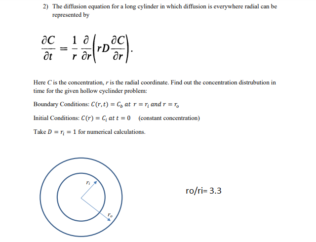 Solved 2) The diffusion equation for a long cylinder in | Chegg.com