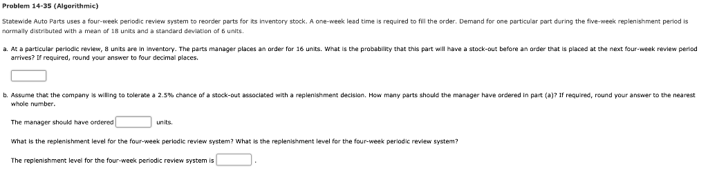Solved Problem 14-35 (Algorithmic) Statewide Auto Parts uses | Chegg.com