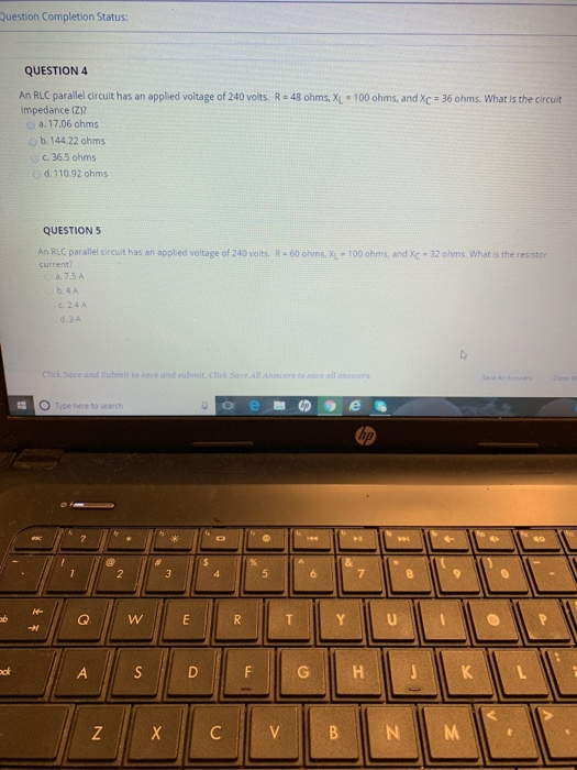 Solved Question Completion Status: QUESTION An RLC parallel | Chegg.com