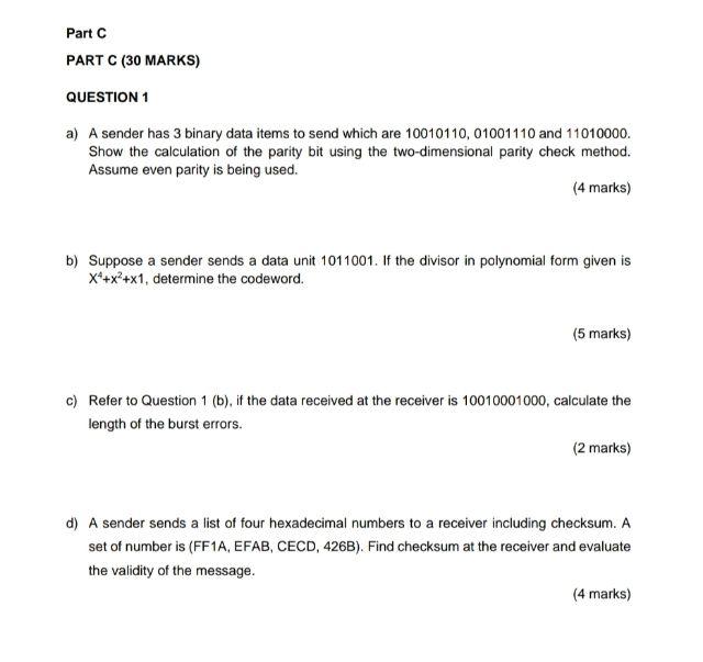 Solved Part C PART C (30 MARKS) QUESTION 1 a) A sender has 3 | Chegg.com Solved Part C PART C (30 MARKS) QUESTION 1 a) A sender has 3 | Chegg.com