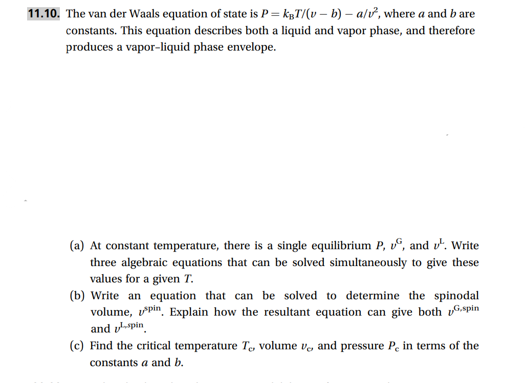 Solved 1.10. The van der Waals equation of state is | Chegg.com