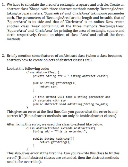 Solved 1. We have to calculate the area of a rectangle, a | Chegg.com